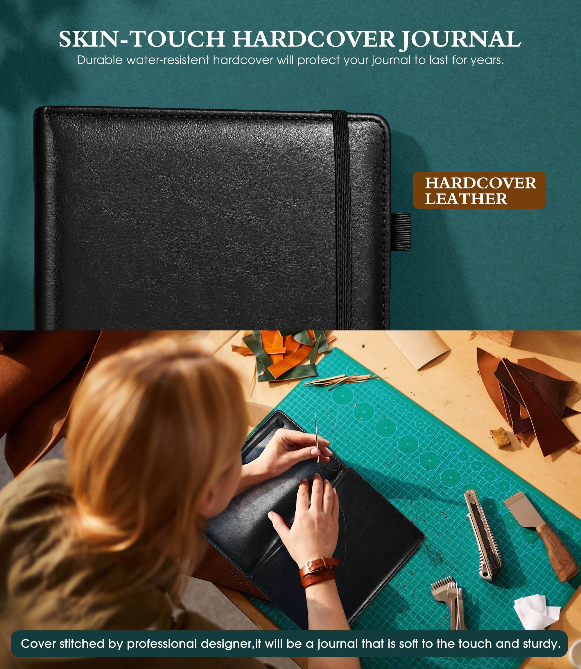 Ansopu Lined Journal Notebook for Writing, A5 100 GSM Thick Paper, Leather Hardcover Journal for Woman Men, Travel Journal Diary 160 Pages(5.75'' X 8.38'' Black)