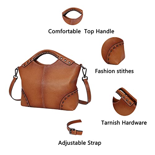 HESHE Genuine Leather Purses for Women Vintage Handbag Designer Satchel Ladies Shoulder Bag Crossbody Purse