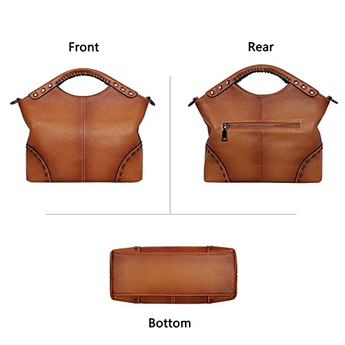 HESHE Genuine Leather Purses for Women Vintage Handbag Designer Satchel Ladies Shoulder Bag Crossbody Purse