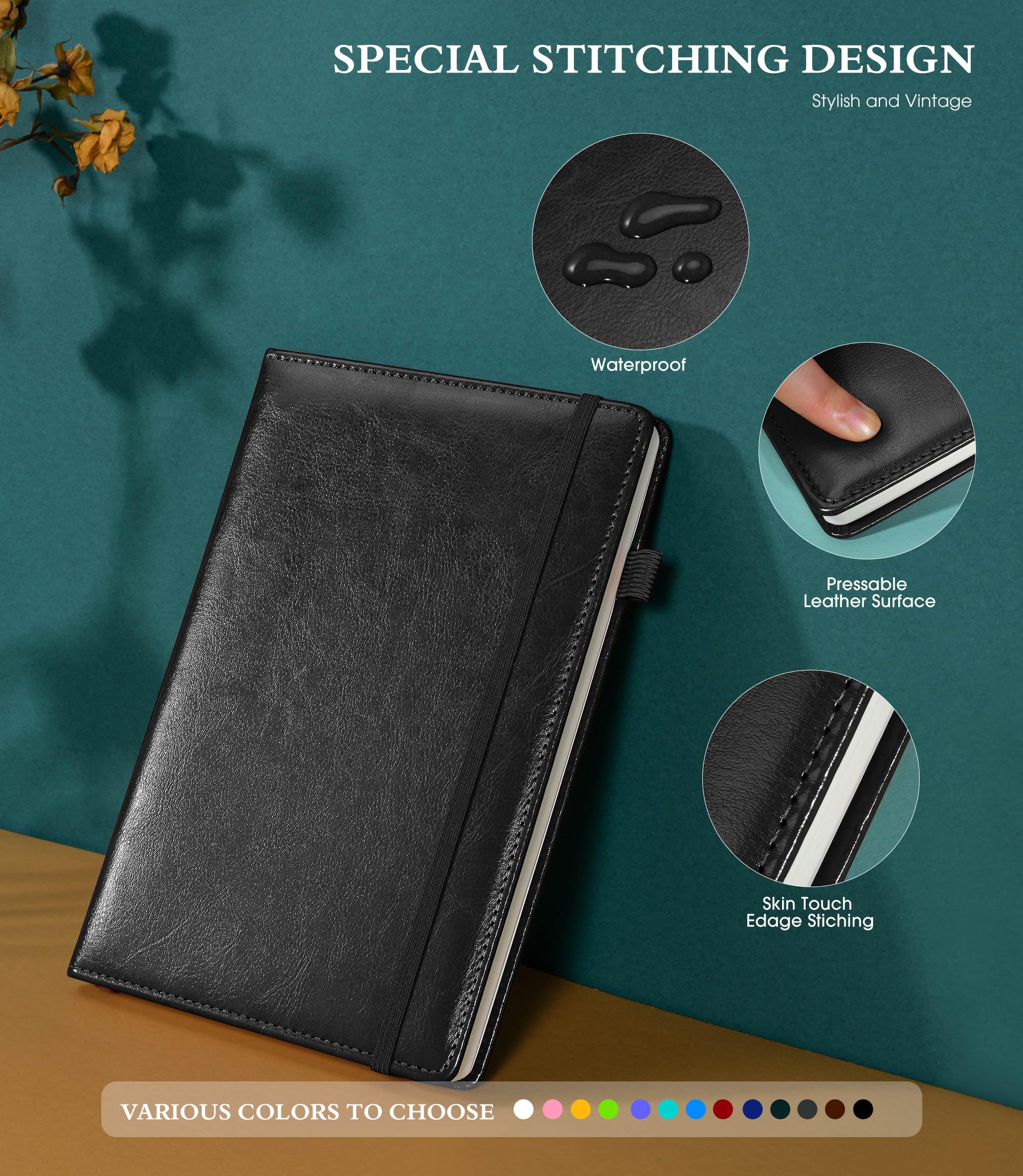Ansopu Lined Journal Notebook for Writing, A5 100 GSM Thick Paper, Leather Hardcover Journal for Woman Men, Travel Journal Diary 160 Pages(5.75'' X 8.38'' Black)