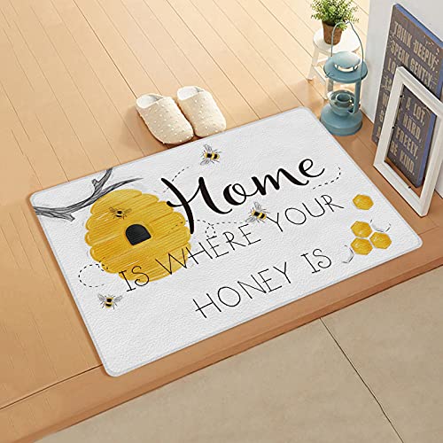 Kitchen Floor Mat Non-Slip Cushioned Rug Home is Where Your Honey is Cute Bee Honey Hive Rug Anti-Fatigue Standing Mat for Home,Office Floor Front Door Mat, 24 x 16 Inch