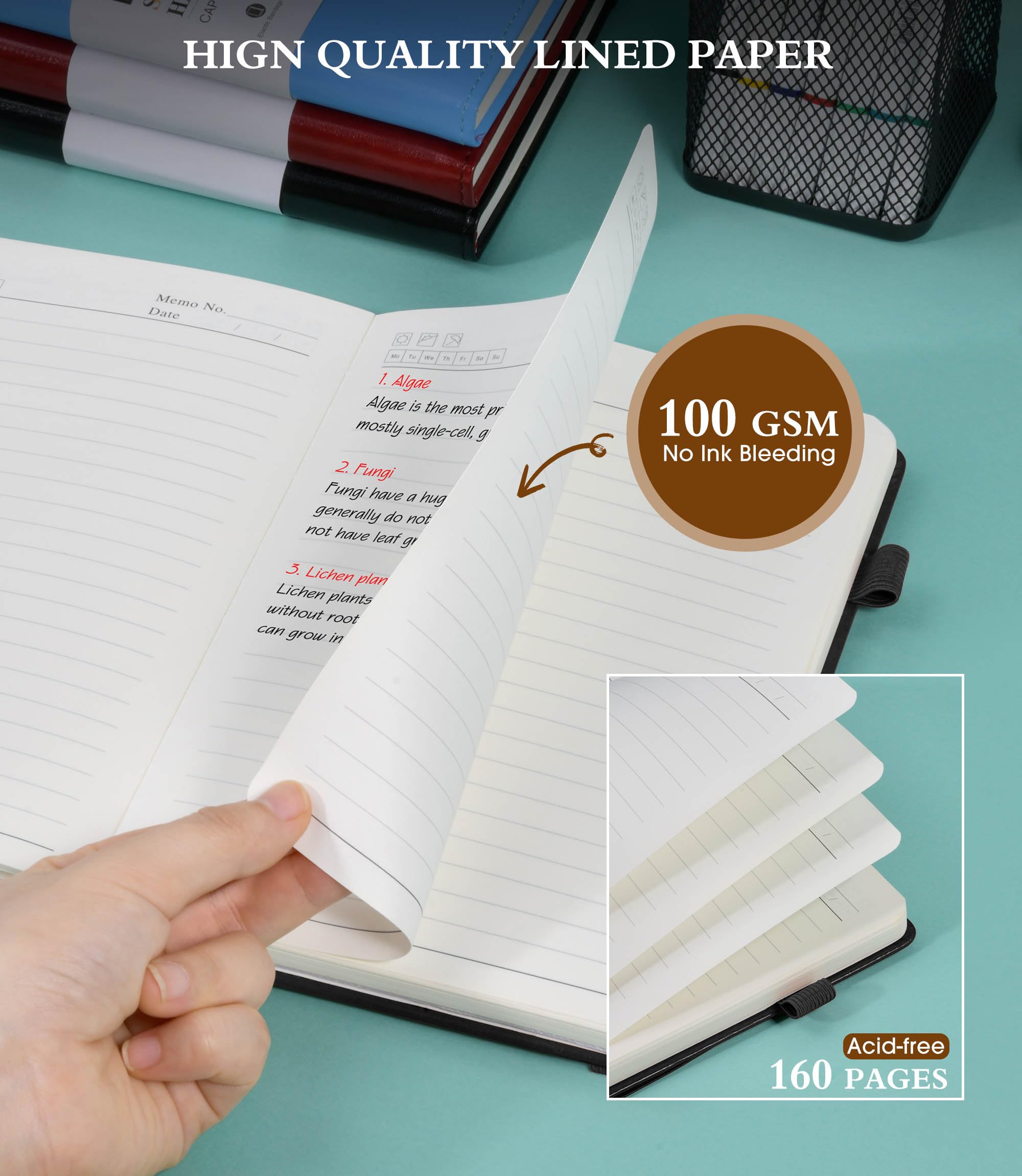 Ansopu Lined Journal Notebook for Writing, A5 100 GSM Thick Paper, Leather Hardcover Journal for Woman Men, Travel Journal Diary 160 Pages(5.75'' X 8.38'' Black)