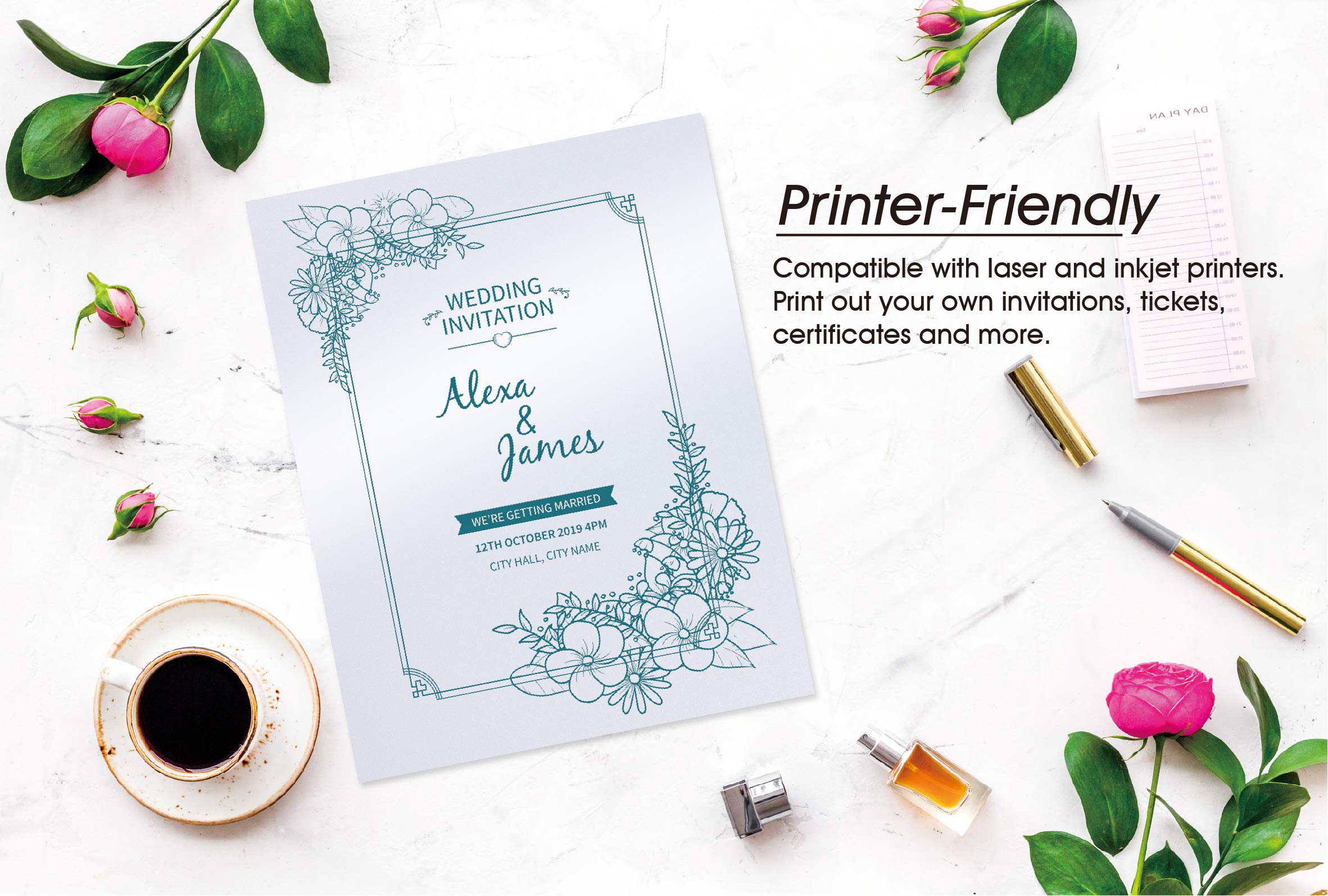 White Shimmer Paper - 100-Pack Metallic Paper, 120 GSM, Paper Crafting Supplies, Perfect for Flower Making, Ticket, Invitation, Stationery, Scrapbook Use, Printer Friendly, 8.5 x 11 Inches