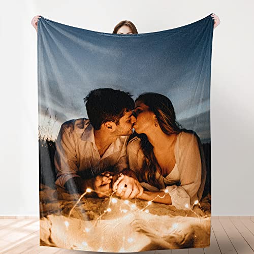 YESCUSTOM Personalized Blanket with Photo Text Custom Throw Blanket Using My Own Pictures for Christmas Family Mom Dad Dog Sisters Friends Besties Grandma Wife