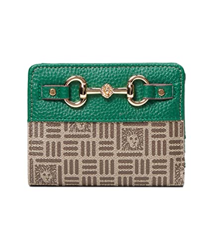 Anne Klein AK snap Closure Horsebit Logo Wallet, Cream-Brown w/Ivy Green