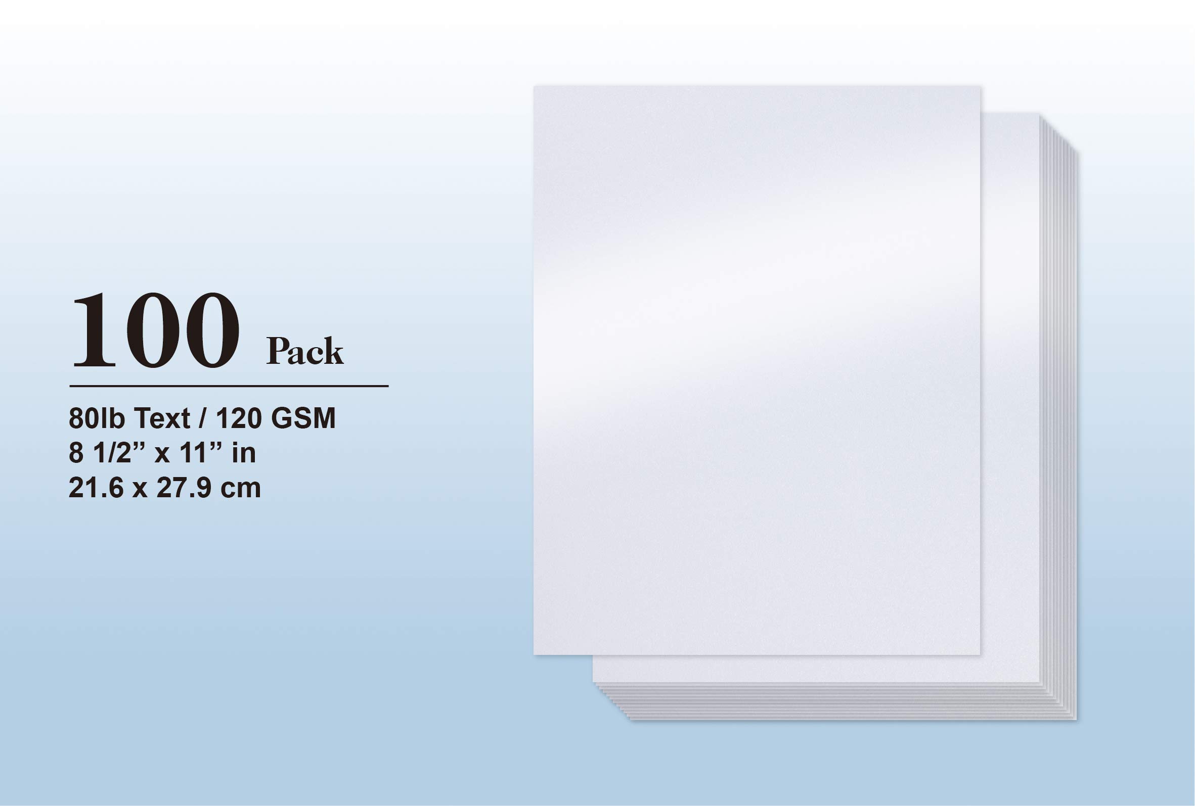 White Shimmer Paper - 100-Pack Metallic Paper, 120 GSM, Paper Crafting Supplies, Perfect for Flower Making, Ticket, Invitation, Stationery, Scrapbook Use, Printer Friendly, 8.5 x 11 Inches