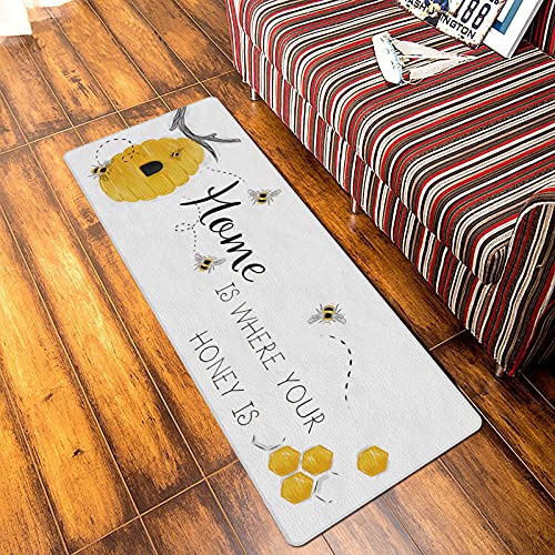 Kitchen Floor Mat Non-Slip Cushioned Rug Home is Where Your Honey is Cute Bee Honey Hive Rug Anti-Fatigue Standing Mat for Home,Office Floor Front Door Mat, 24 x 16 Inch