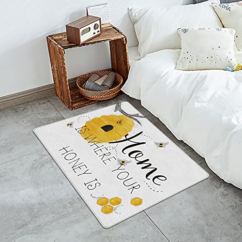 Kitchen Floor Mat Non-Slip Cushioned Rug Home is Where Your Honey is Cute Bee Honey Hive Rug Anti-Fatigue Standing Mat for Home,Office Floor Front Door Mat, 24 x 16 Inch
