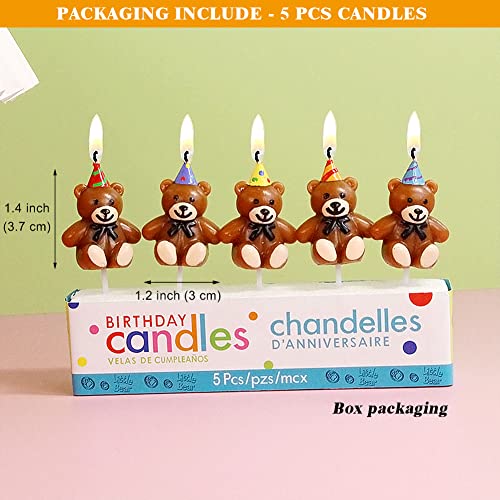 5 Pcs Cute Bear Birthday Candles, Mini Teddy Bear with Hat Cake Cupcake Topper Candle for Birthday Baby Shower Wedding Party Supplies