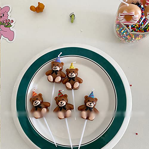 5 Pcs Cute Bear Birthday Candles, Mini Teddy Bear with Hat Cake Cupcake Topper Candle for Birthday Baby Shower Wedding Party Supplies