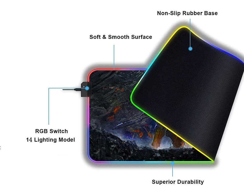 Mouse Pads Halo Mouse Pad Gaming RGB LED Computer Pad Large Gaming Gamer Game Laptop Notebook PC Desk Mat,35.43 inch x15.74 inch