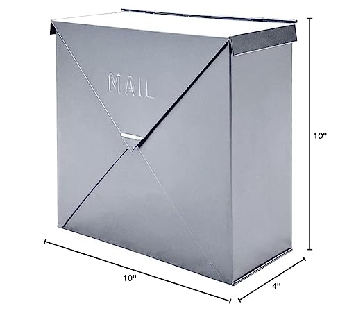 NACH Mailboxes for Outside Wall Mount, 10 x 10 x 4 inch Silver Mail Boxes for House Outside, Waterproof Mailboxes for Outside - Chicago Style Mail Box