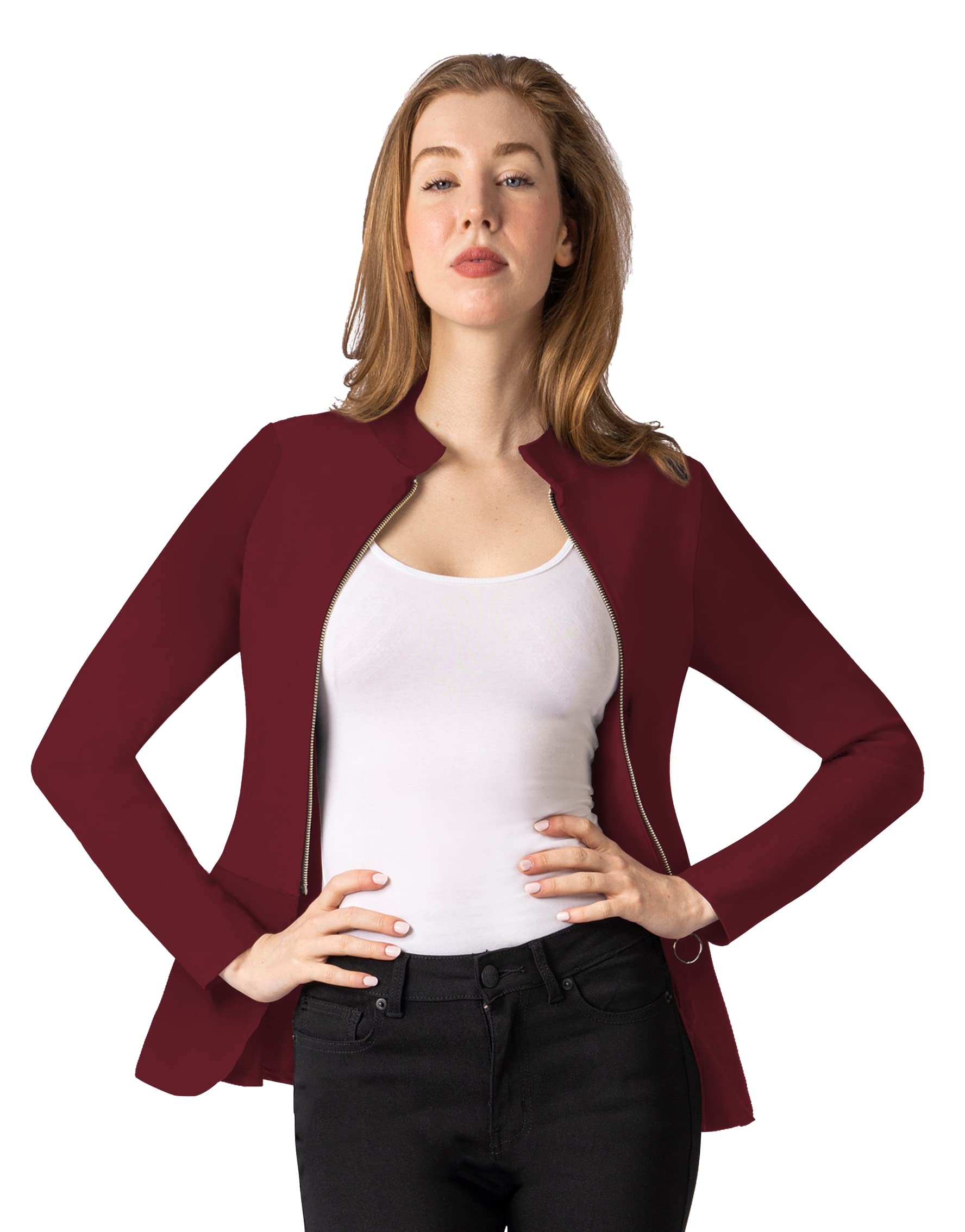 Hybrid & Company Women's Relaxed Jacket Zipper Suit Office and Parties Coat Jacket KJK1137 1012 Wine S