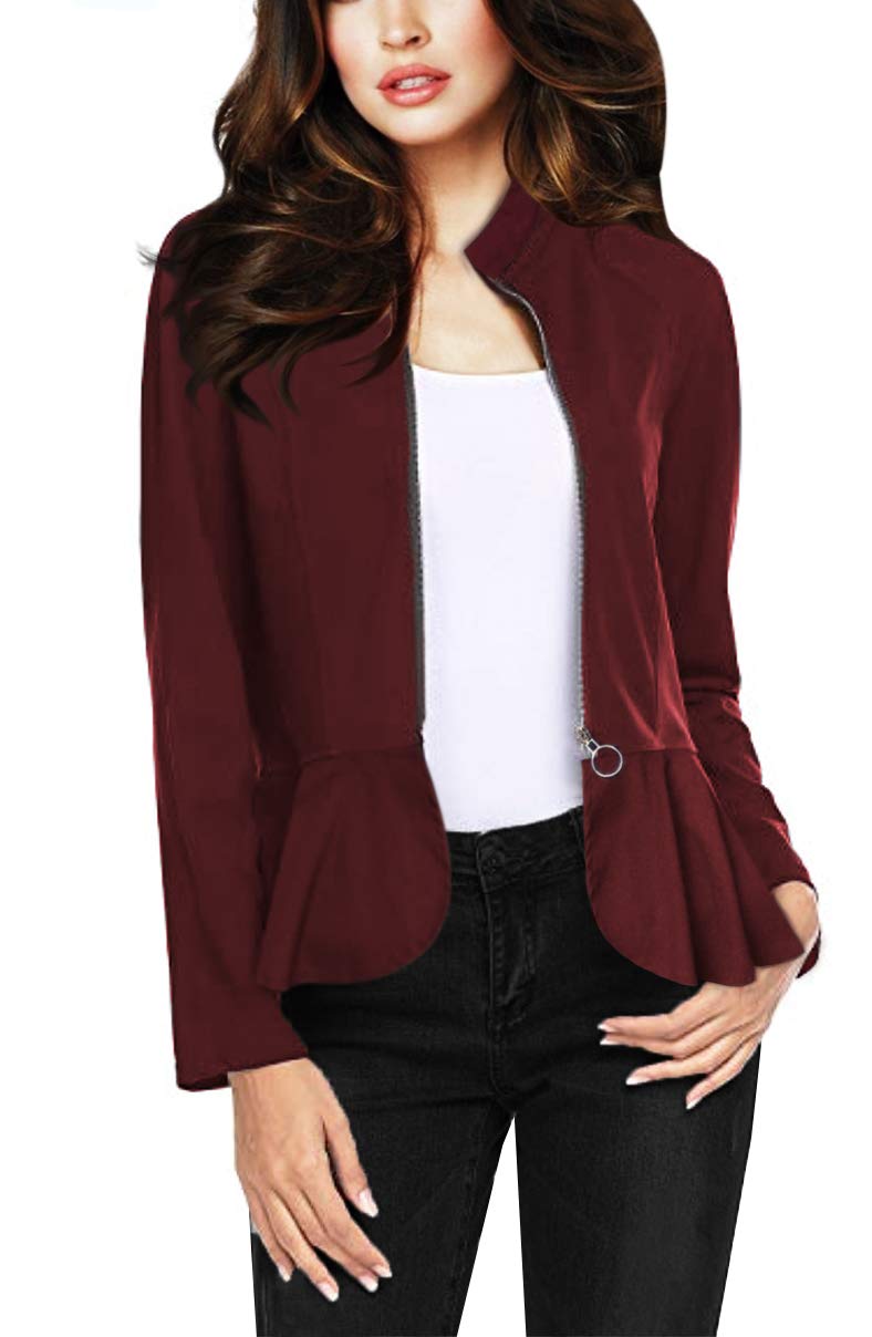 Hybrid & Company Women's Relaxed Jacket Zipper Suit Office and Parties Coat Jacket KJK1137 1012 Wine S