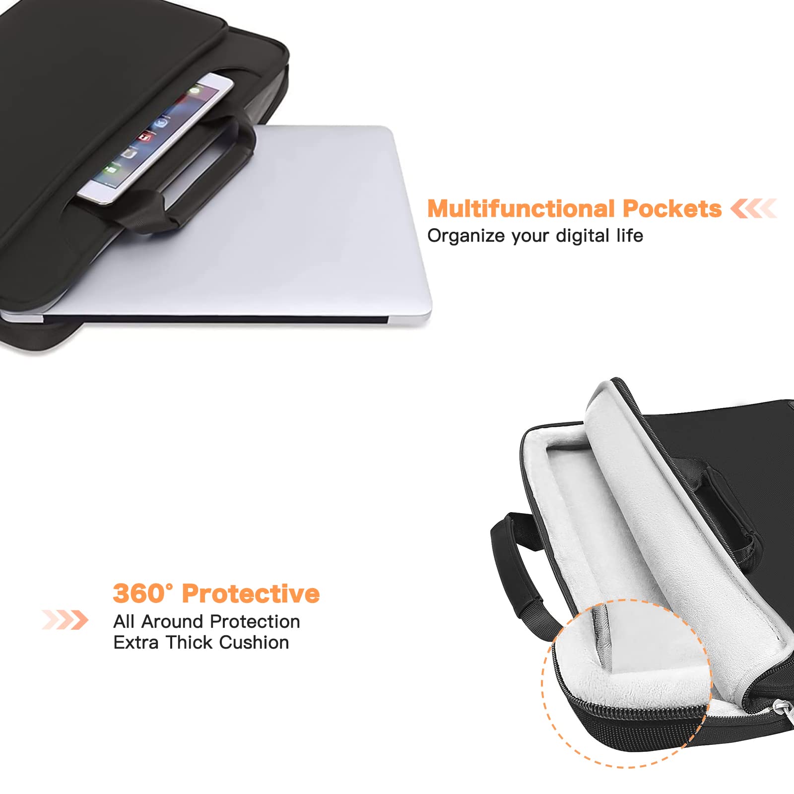 MOSISO 360 Protective Laptop Shoulder Bag Compatible with MacBook Air 15 inch M2 A2941 2023/Pro 16 inch M3 M2 M1 2023-2019, 15-15.6 inch Notebook,Matching Color Sleeve with Belt, Black
