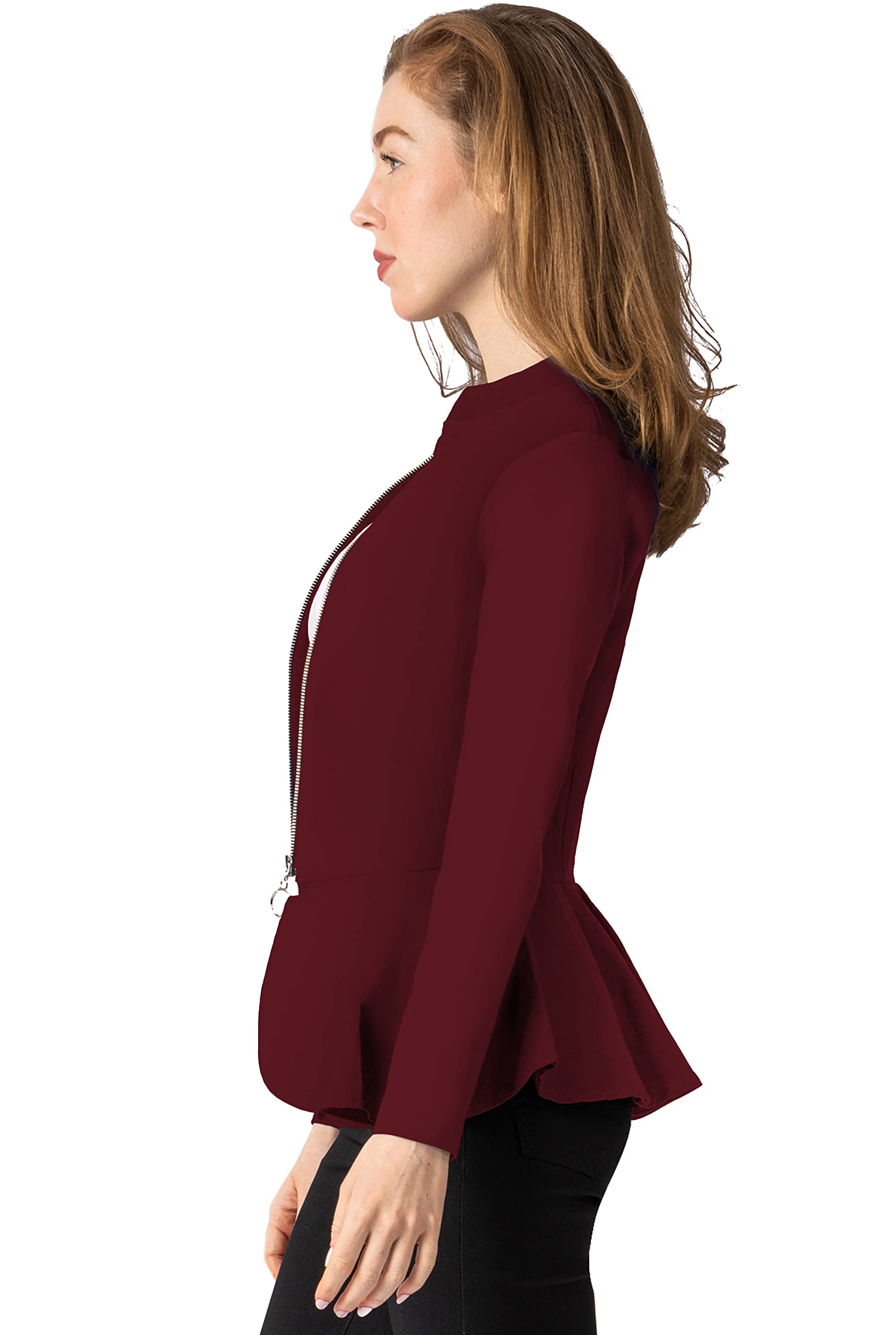 Hybrid & Company Women's Relaxed Jacket Zipper Suit Office and Parties Coat Jacket KJK1137 1012 Wine S