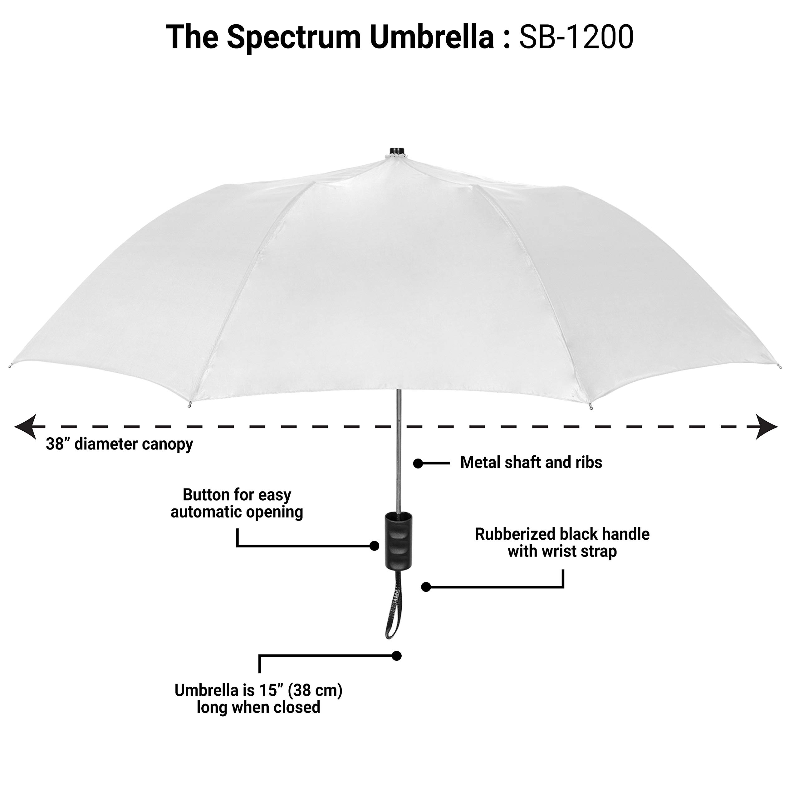 The Spectrum Popular Style 42" Automatic Open Compact Travel Umbrella for Rain, Wind & Sun, Sturdy Lightweight Small Portable Stick Umbrella for Men and Women, White