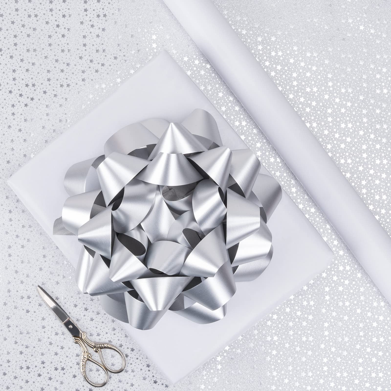 MAYPLUSS 8" Gift Bow, 1 Bows, Matte Silver, Perfect for Birthday, Holiday, Party Favors Decorations