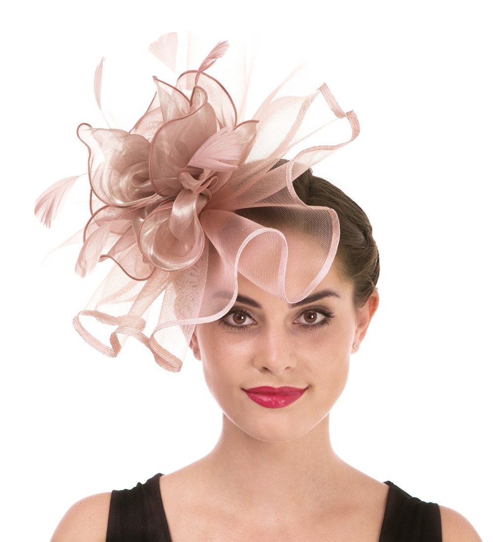 Fascinator Women's Organza Church Kentucky Derby British Bridal Tea Party Wedding Hat Summer Ruffle Hat(Hj2-Pink)