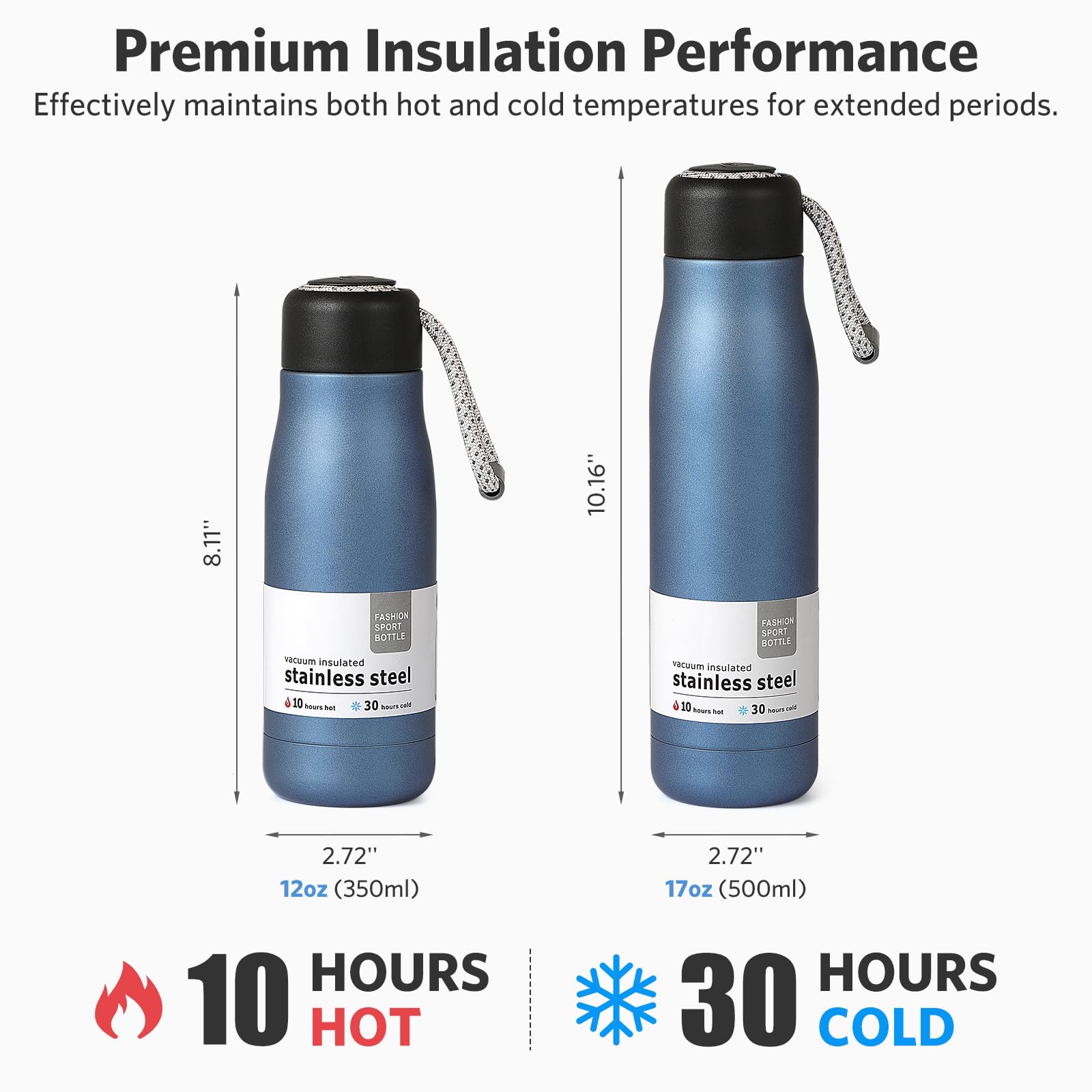 Small Water Bottle 12 oz, Dusgut Insulated Water Bottle,Stainless Steel,Wide Mouth Portable Lid, Air Force Blue