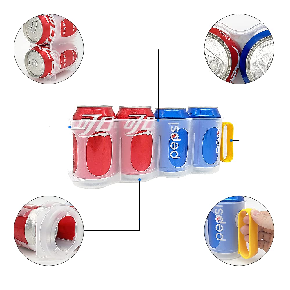 Soda Can & Bottles Organizer for Refrigerator,Beverage Storage for Kitchen Cabinet Organizer,Canned Food Bin Stackable Dispenser with handle for Freezer Fridge (yellow)