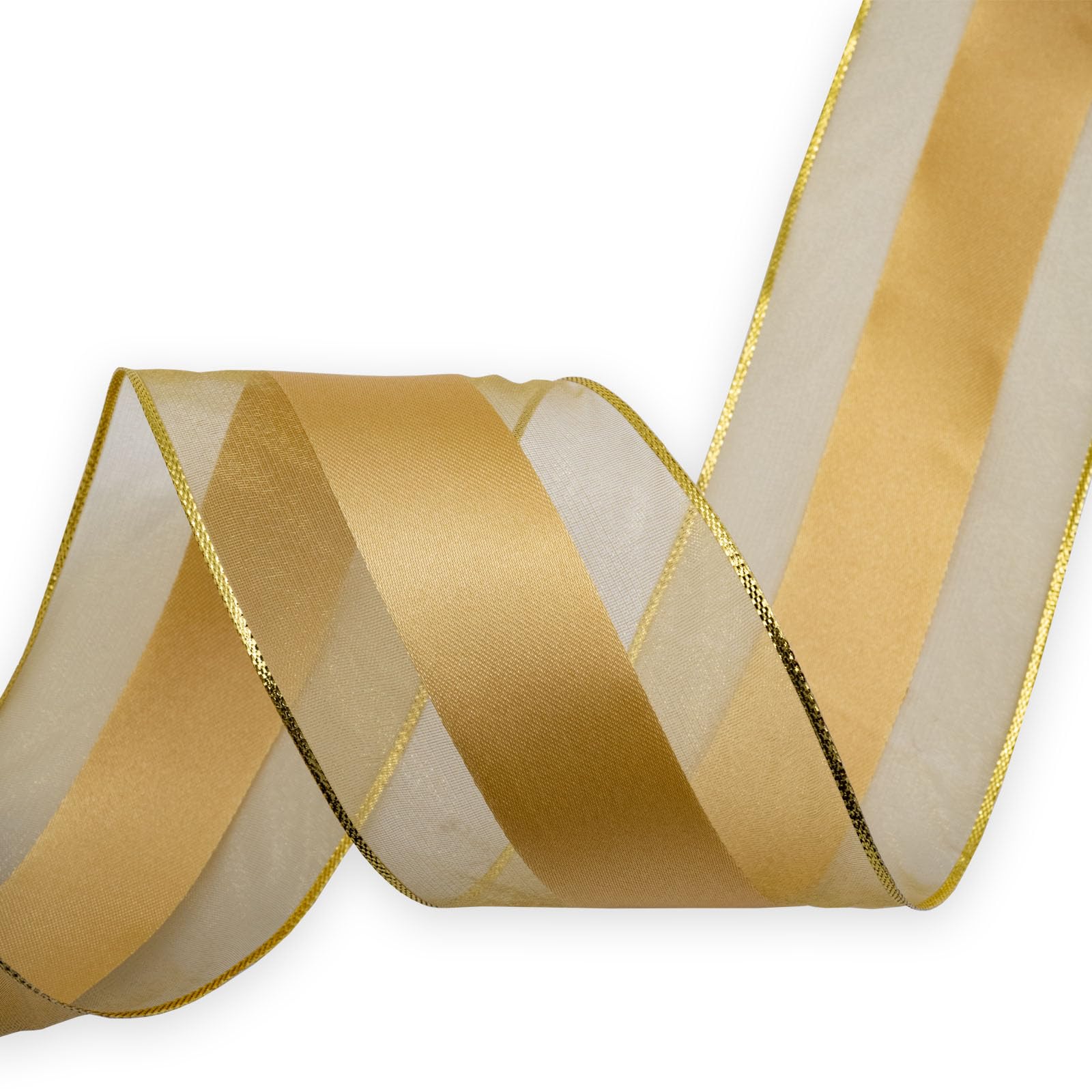 XMRIBBON Wire Edged Ribbon Golden Sheer Edge Satin Ribbon, 2 1/2" x 10 Meters,for Gift Wrapping, Tree Topper, Garland, Christmas Wreath
