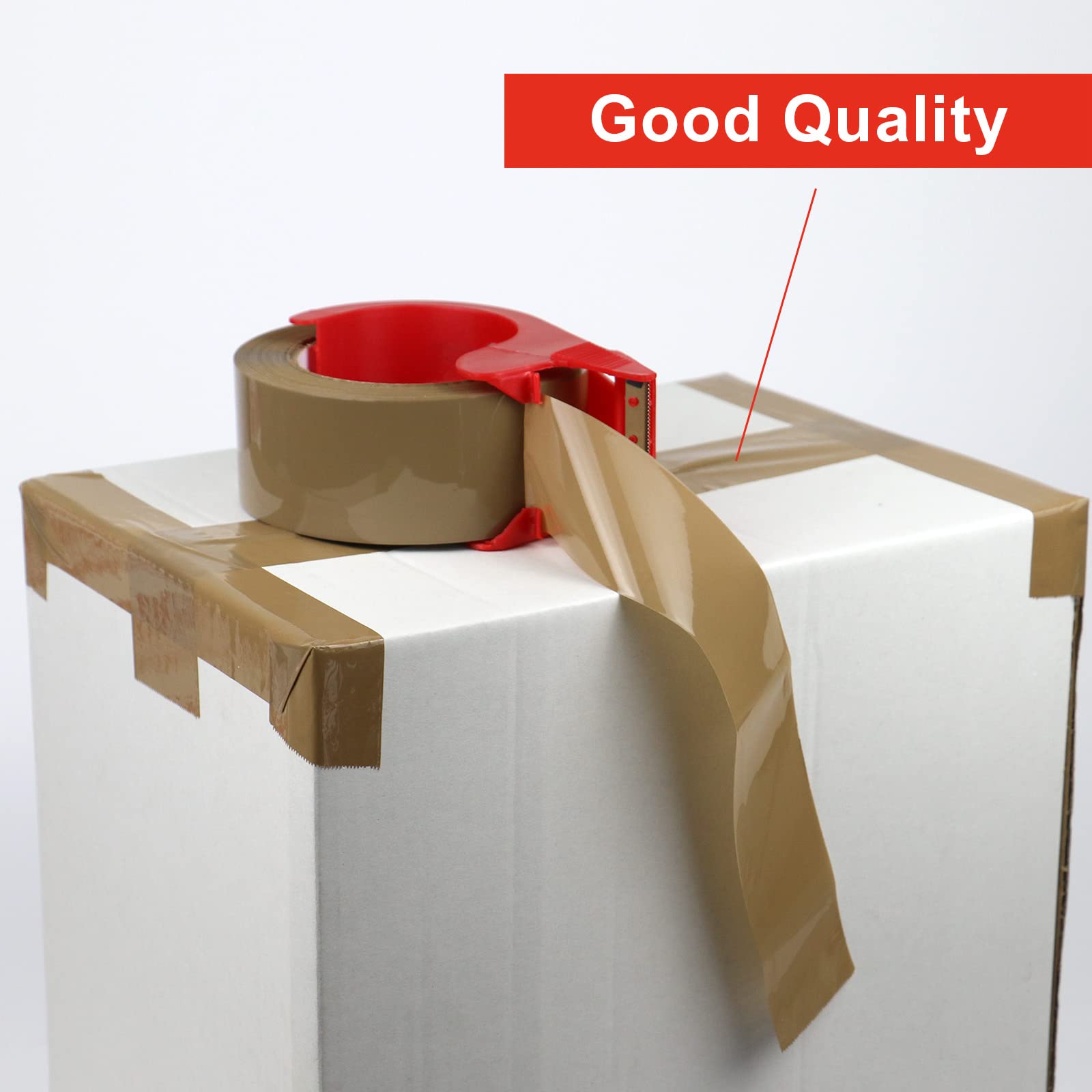 JIALAI HOME Heavy Duty Brown Packing Tape 6 Rolls with Dispenser, 2.4 mil, 1.88 inch x 110 Yards, Ultra Strong, Refill for Industrial Shipping Box Packaging Tape for Moving, Office, & Storage