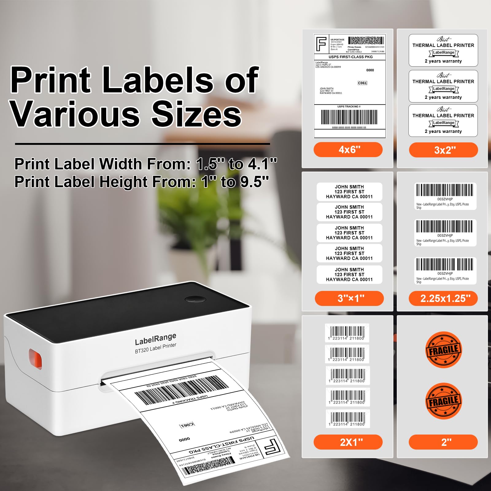 LabelRange LP320 Label Printer – High Speed 4x6 Shipping Label Printer, Windows, Mac, Linux and Chrome OS Compatible, Direct Thermal Printer Supports Shipping, Barcode, Household Labels and More