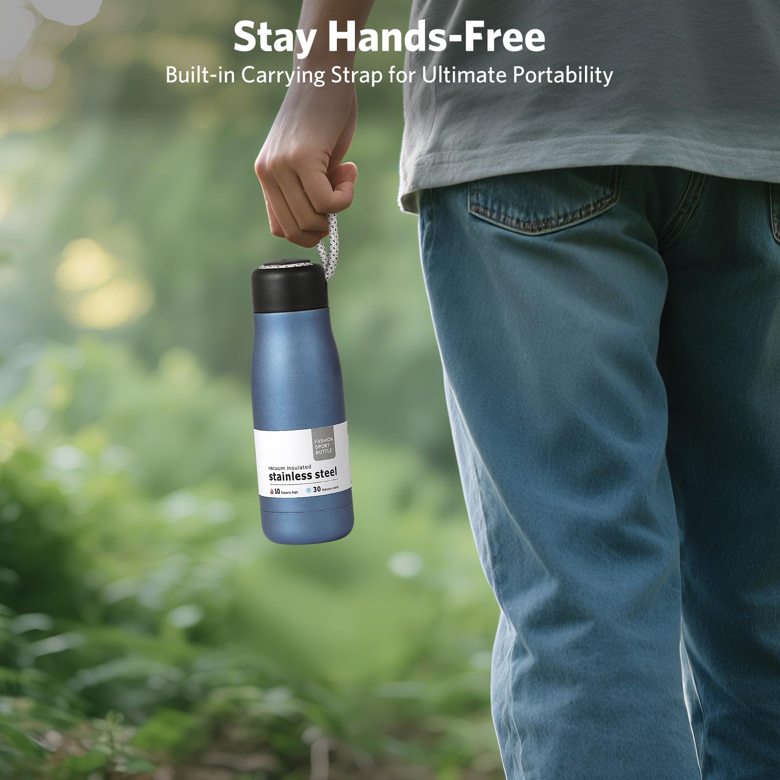 Small Water Bottle 12 oz, Dusgut Insulated Water Bottle,Stainless Steel,Wide Mouth Portable Lid, Air Force Blue