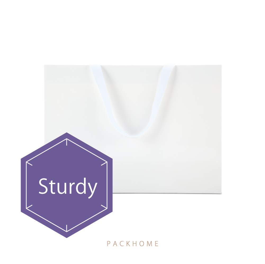 PACKHOME 10 Large Gift Bags 14.5x5x10.5 Inches, White Premium Gift Bags with Handles for Gift Giving (Glossy White)