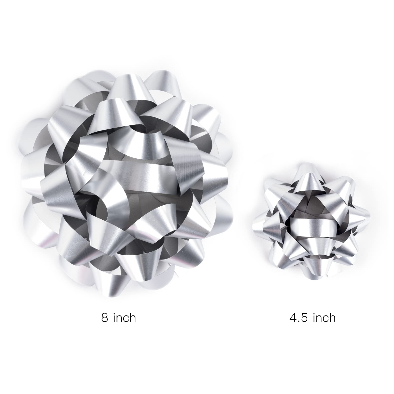 MAYPLUSS 8" Gift Bow, 1 Bows, Matte Silver, Perfect for Birthday, Holiday, Party Favors Decorations