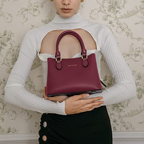 Top-Handle Handbag Leather Stitching Purse for Women Girls Crossbody Bag Tote Satchel Shoulder Bags(Wine)