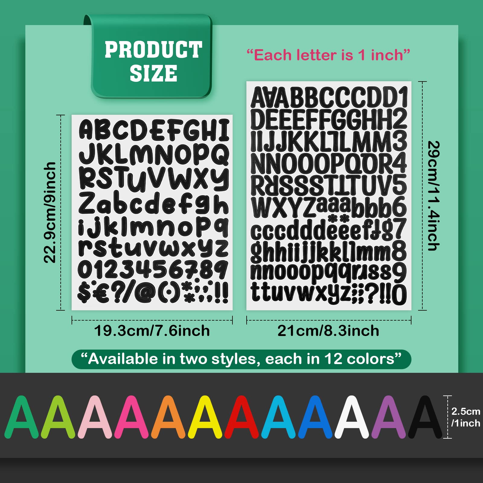 24 Sheets Self Adhesive Vinyl Letters Numbers Kit, Mailbox Stickers Waterproof Letter Stickers Sticky Address Number DIY Nmber Decal for Window Door Car Guitar, 12 Colors(Vivid Style)