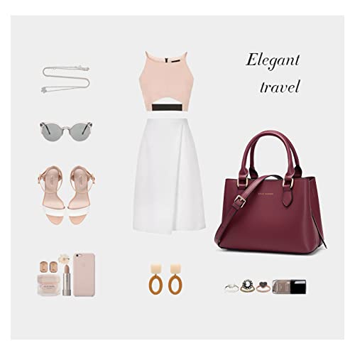 Top-Handle Handbag Leather Stitching Purse for Women Girls Crossbody Bag Tote Satchel Shoulder Bags(Wine)