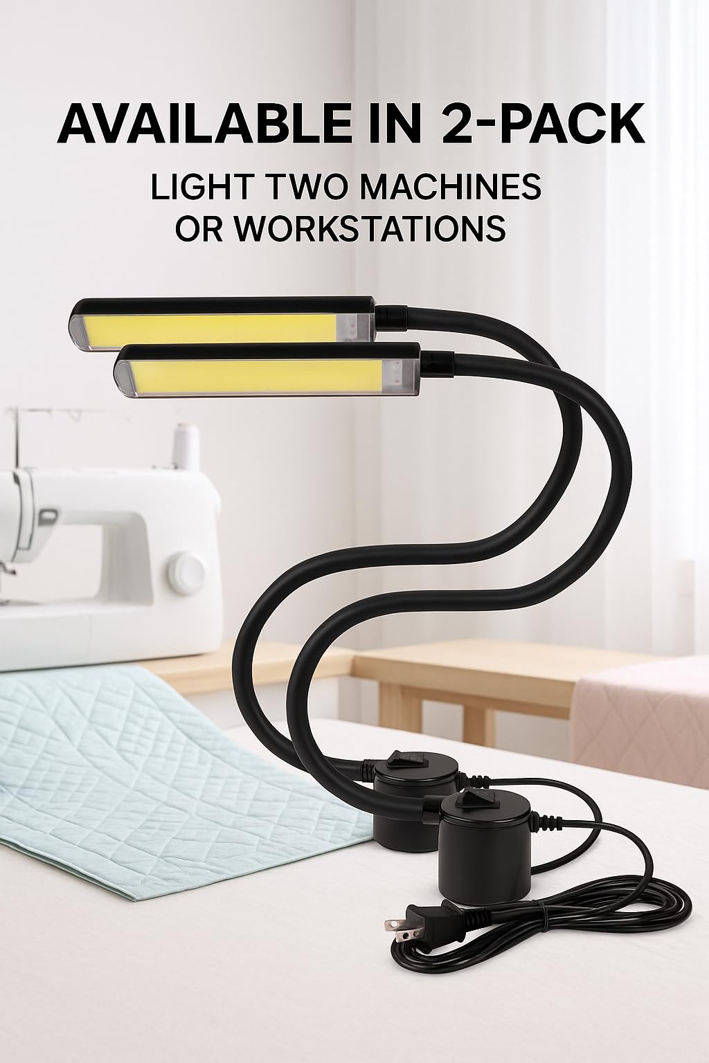 FAJ Magnetic 12-Inches Flexible Gooseneck Arm Multifunctional Worklight, Bright Daylight LEDs Sewing Machines, Lathes, Drill Presses, Workbenches, Music Stands (2 Pack 60 LED with 4 Discs)