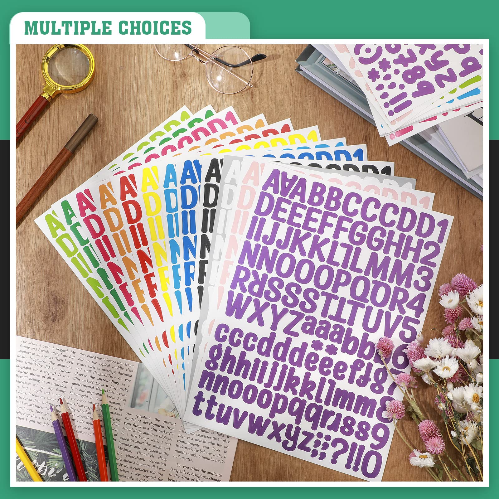 24 Sheets Self Adhesive Vinyl Letters Numbers Kit, Mailbox Stickers Waterproof Letter Stickers Sticky Address Number DIY Nmber Decal for Window Door Car Guitar, 12 Colors(Vivid Style)
