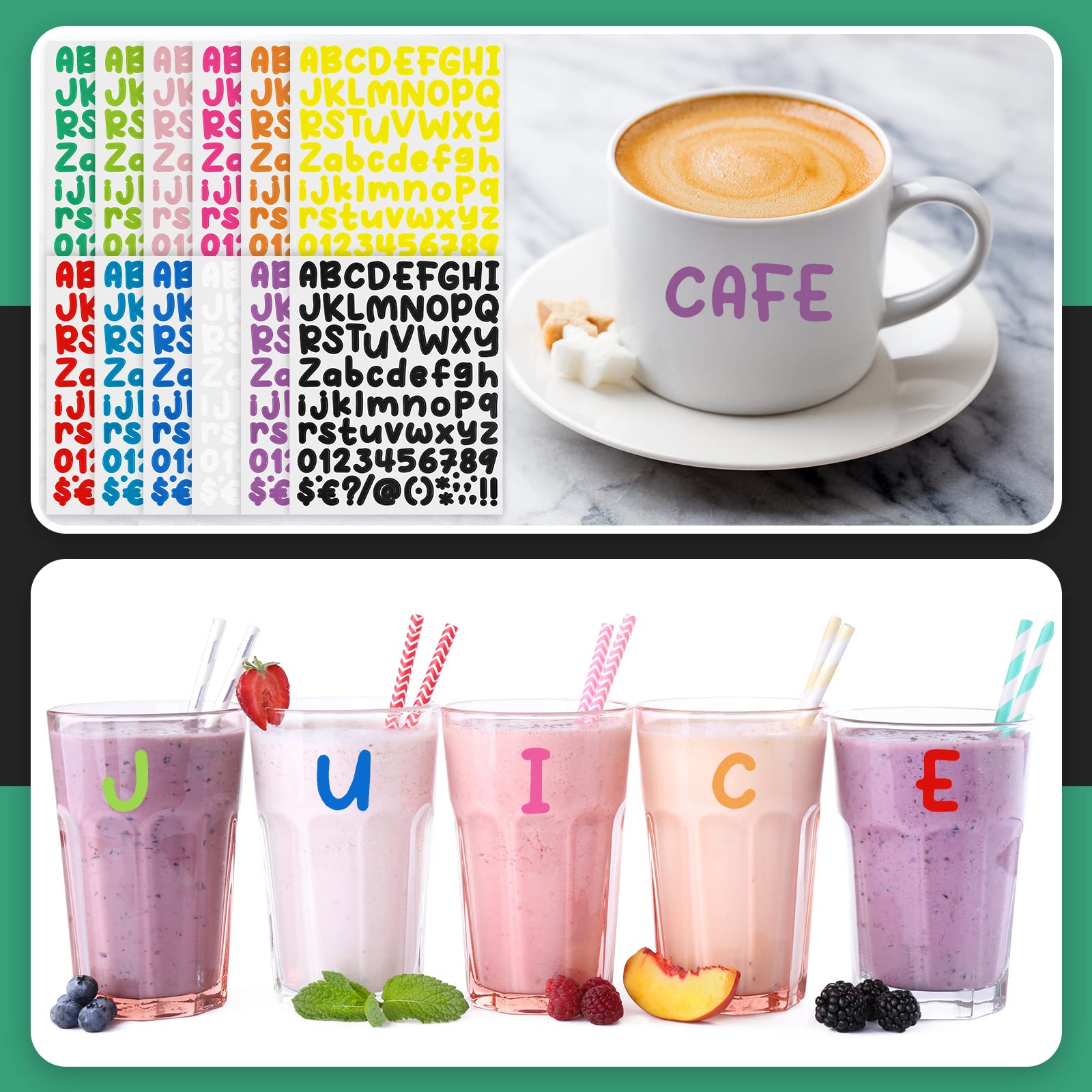 24 Sheets Self Adhesive Vinyl Letters Numbers Kit, Mailbox Stickers Waterproof Letter Stickers Sticky Address Number DIY Nmber Decal for Window Door Car Guitar, 12 Colors(Vivid Style)