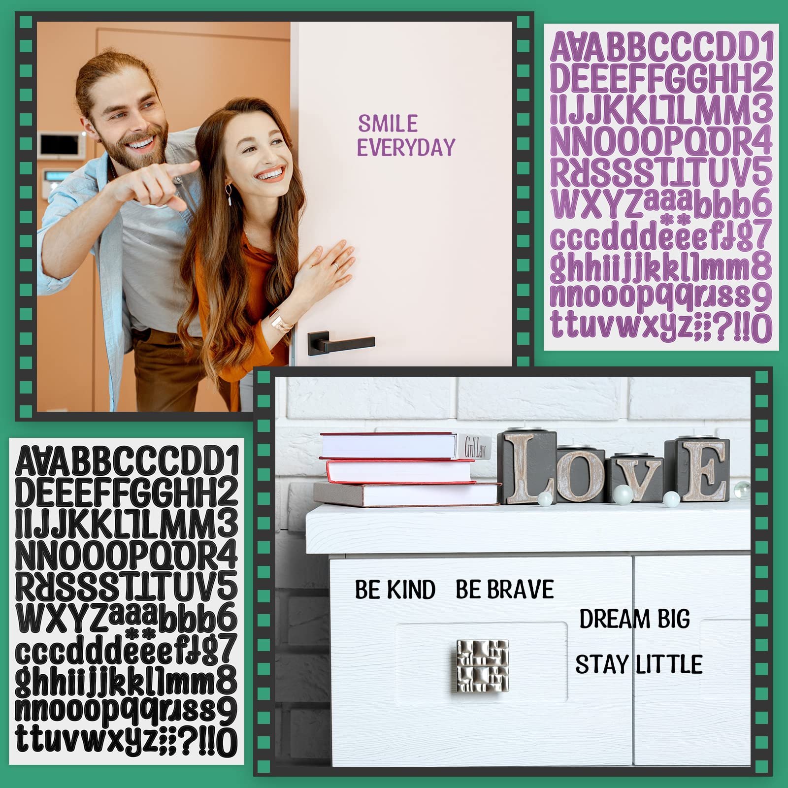 24 Sheets Self Adhesive Vinyl Letters Numbers Kit, Mailbox Stickers Waterproof Letter Stickers Sticky Address Number DIY Nmber Decal for Window Door Car Guitar, 12 Colors(Vivid Style)