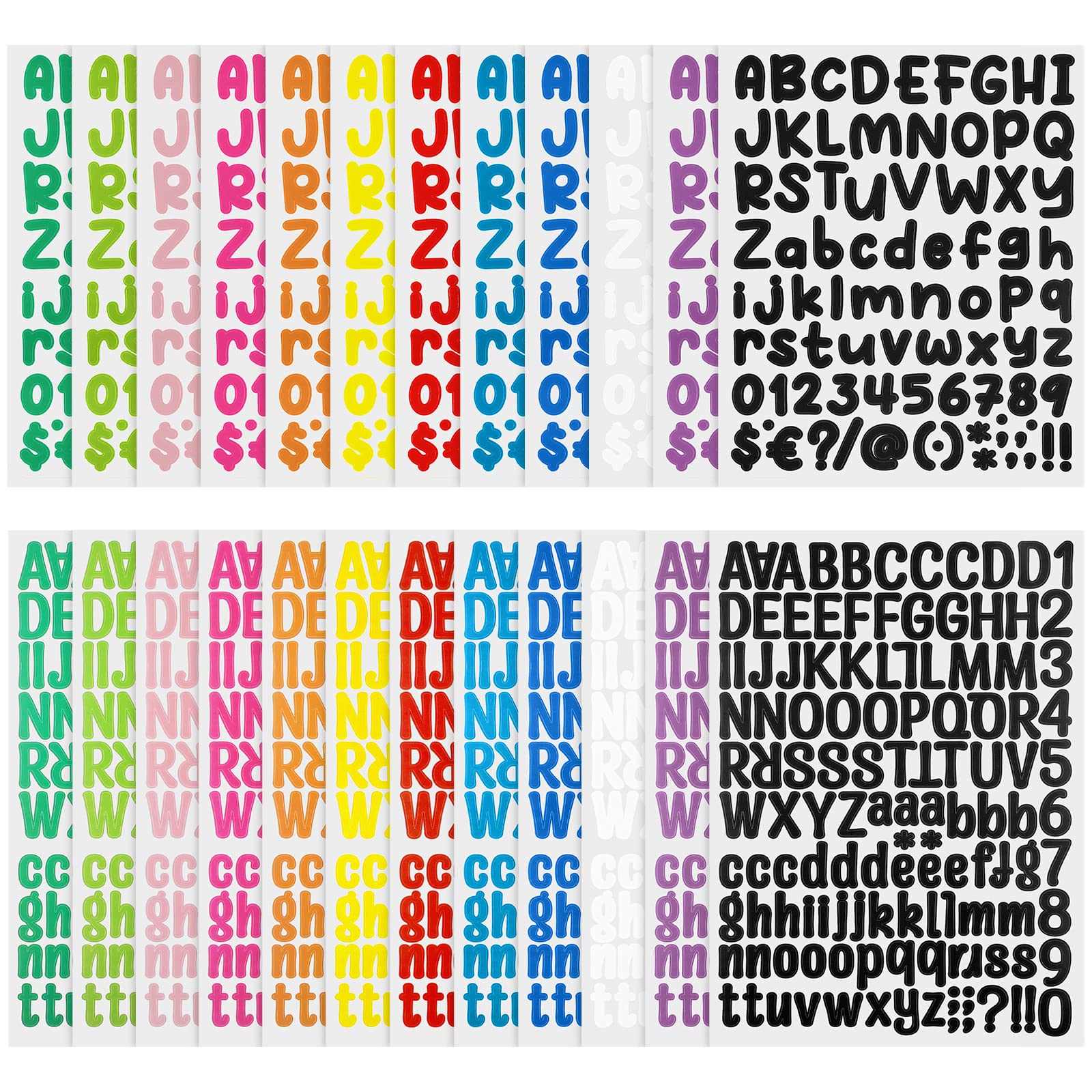 24 Sheets Self Adhesive Vinyl Letters Numbers Kit, Mailbox Stickers Waterproof Letter Stickers Sticky Address Number DIY Nmber Decal for Window Door Car Guitar, 12 Colors(Vivid Style)