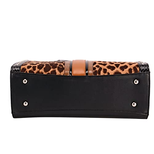 DAVID JONES Paris Women Fashion Leopard Print Shoulder Tote Bag - Black/Brown