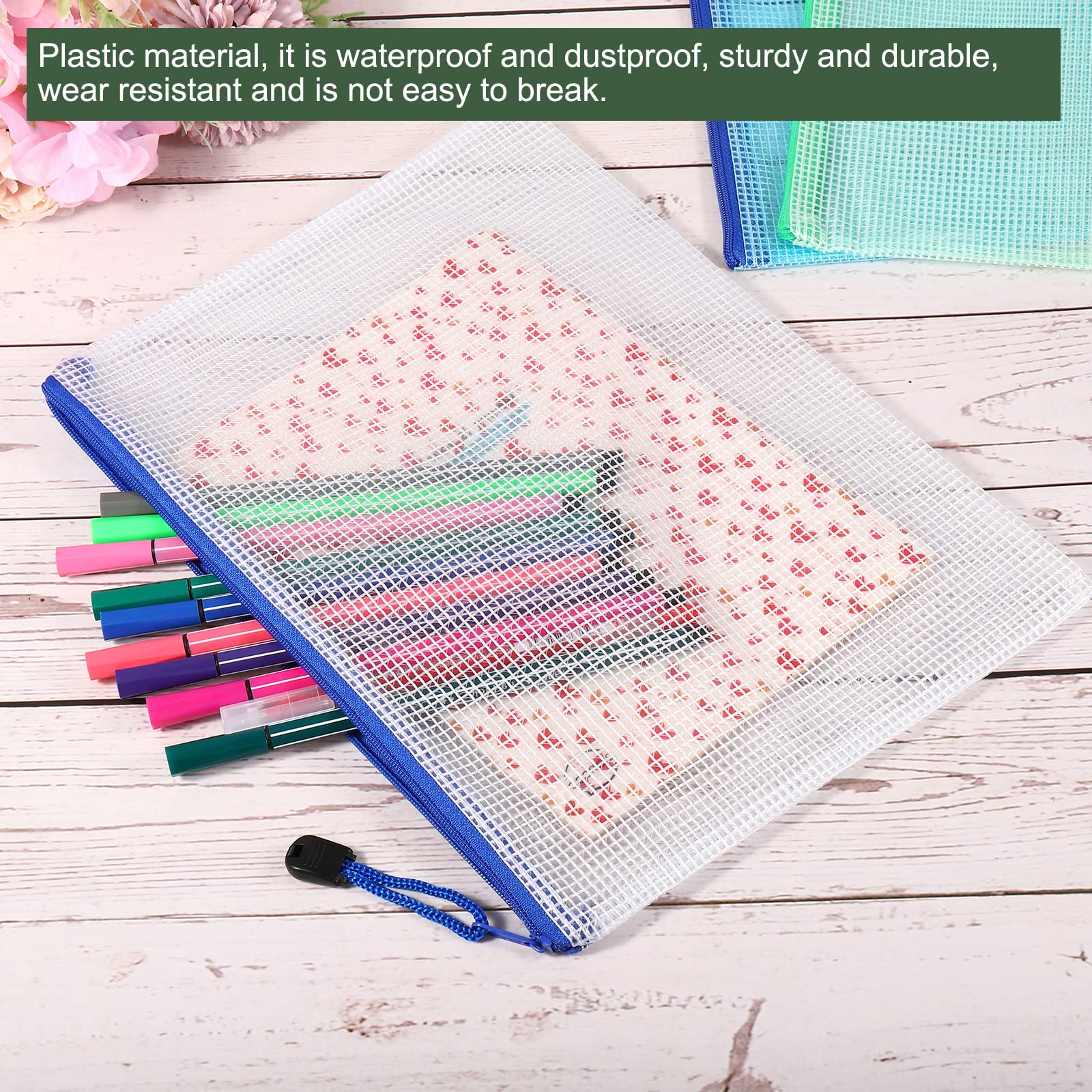 YOKIVE 6 Pack Mesh Zipper Bags, B5 Mesh File Pockets | Plastic Document Pouch, Great for Office Appliances Travel Storage(Green)