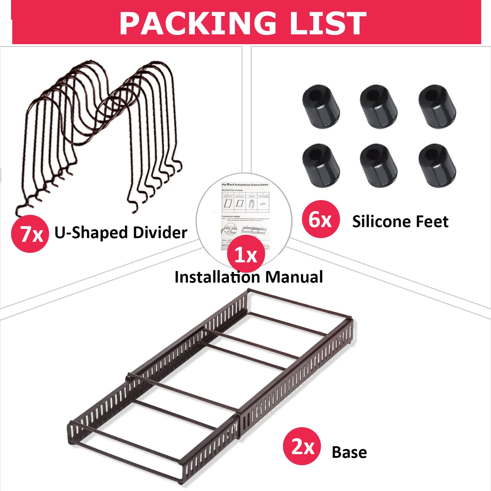 Expandable Pots and Pans Organizers Rack,Pot Cover Rack Grill Pan Rack Sticky Board For Cabinets,Pans Pot Lid Organizer Rack Holder with 7 Adjustable Compartments (7D-bronze)