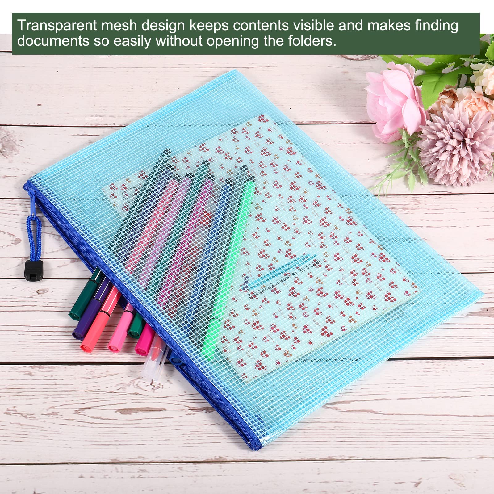 YOKIVE 6 Pack Mesh Zipper Bags, B5 Mesh File Pockets | Plastic Document Pouch, Great for Office Appliances Travel Storage(Green)
