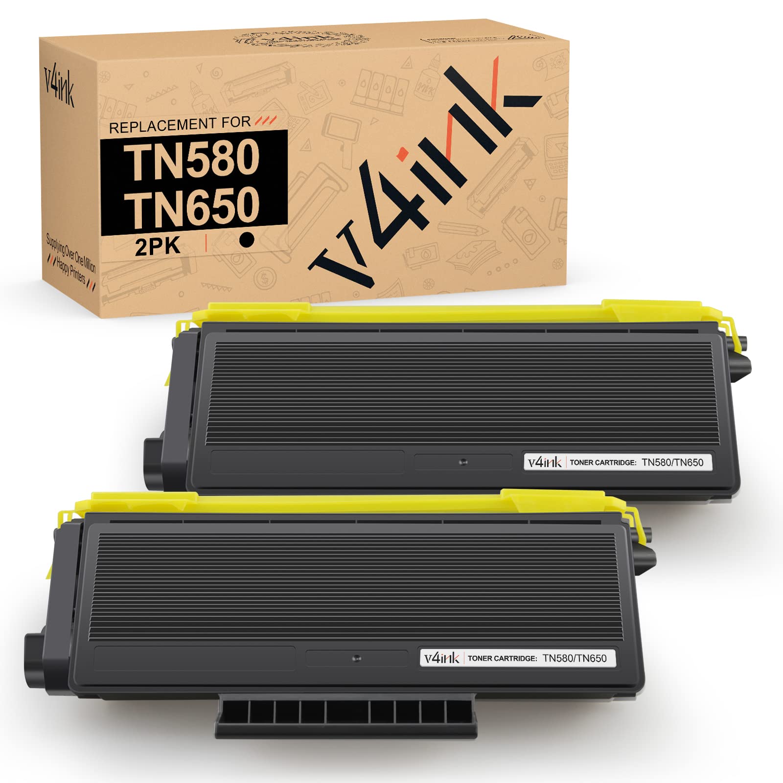 v4ink 2-Pack Compatible Toner Cartridge Replacement for Brother TN580 TN620 TN650 High-Yield Work with HL-5240 HL-5250 HL-5340 HL-5370 MFC-8460 MFC-8480 MFC-8680 MFC-8690 MFC-8860 MFC-8890 Series