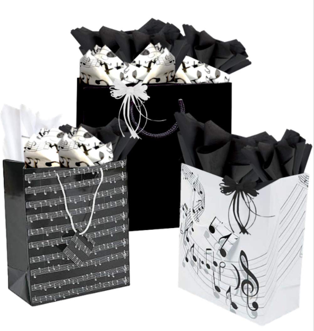 Tissue Paper Printed Designs and Matching Solid Tissue for Coordinating Gift Wrapping 24 Sheets 20" X 30" (Music Black)