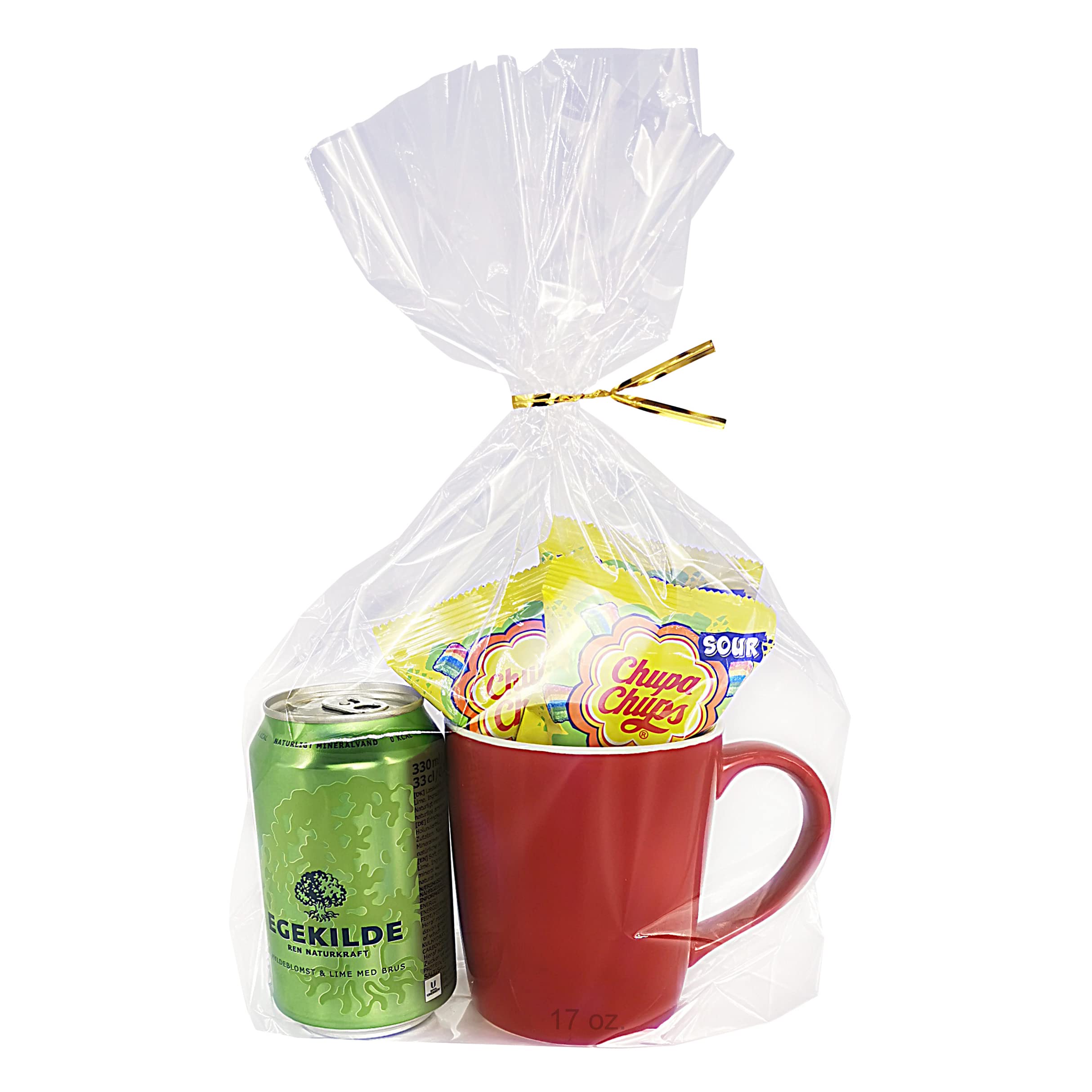 Wowfit 50 CT 10x14 inches Clear Bottom Gusset Cellophane Treat Bags with 6" Gold Twist Ties, Cello Packaging for Gift Wrapping, Decorations, and Food Storage