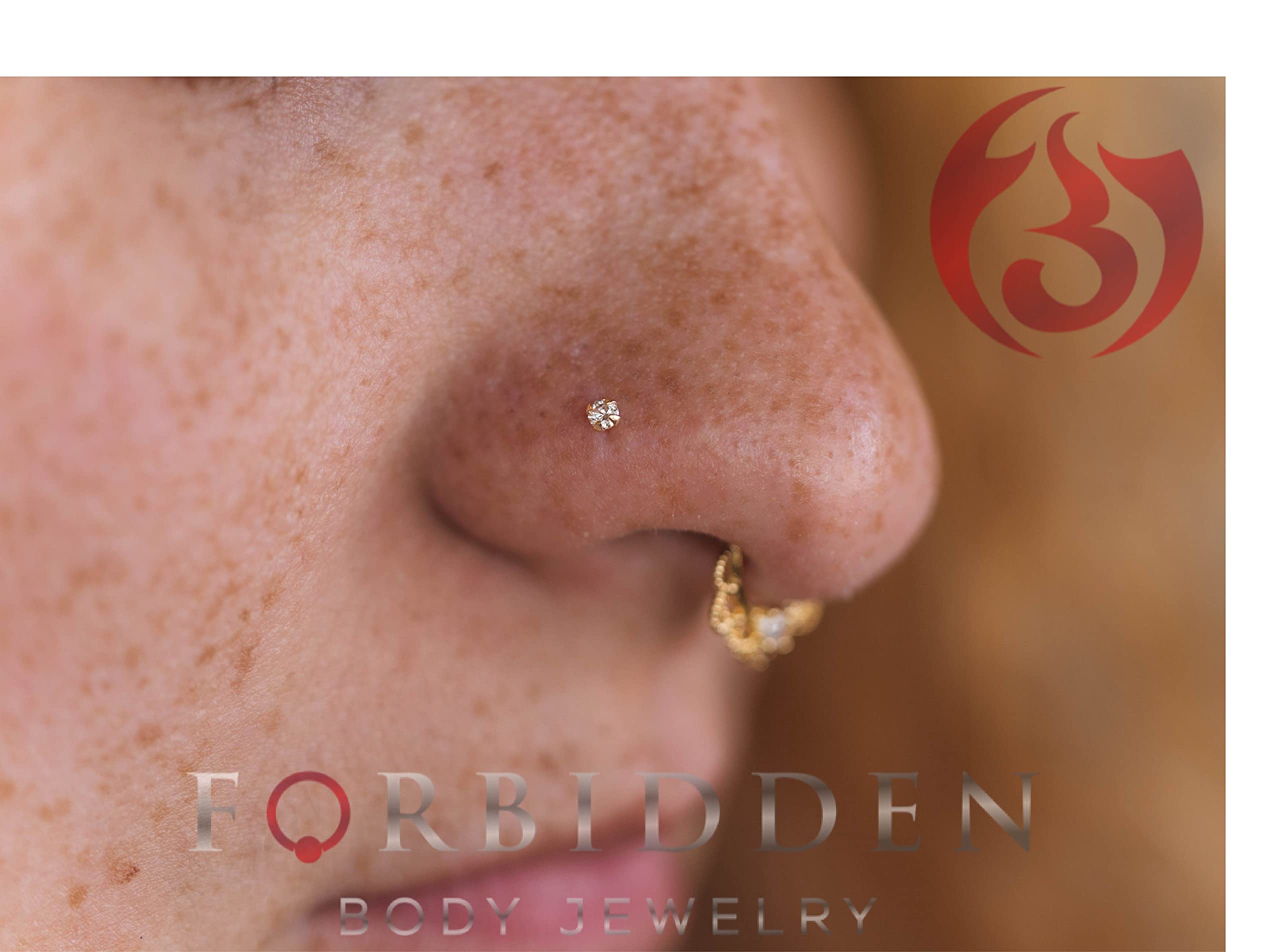 Forbidden Body Jewelry FBJ 14k White Gold Nose Ring, 22g, Solid 7mm Micro Stud, 1.25mm CZ Simulated Diamond, Non-Irritating Skin Safe Real Gold, Women/Men (Sold Individually)