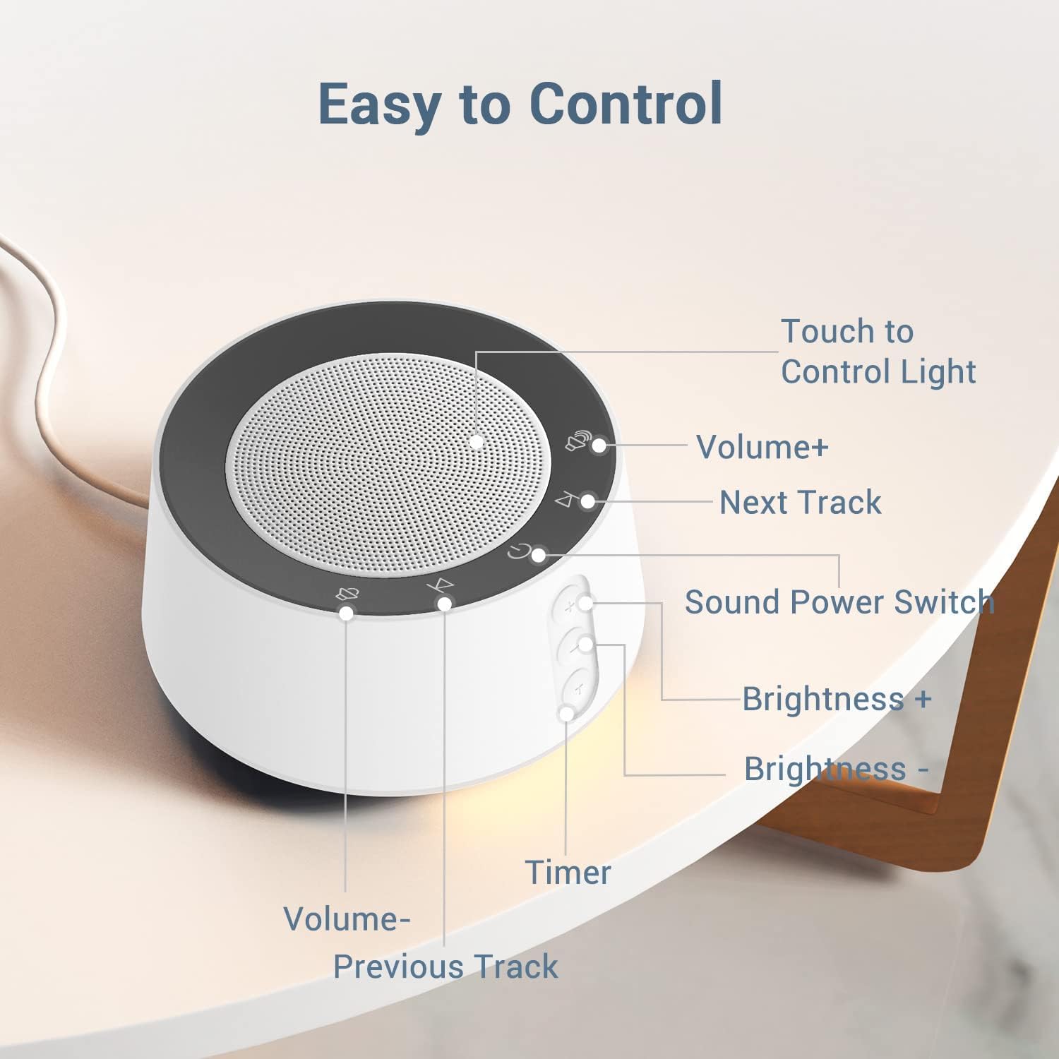 White Noise Machine, 14 Soothing Sounds and Warm Night Light for Sleeping, 5 Timers and Memory Feature Plug in Sound Machine for Baby, Adults,White
