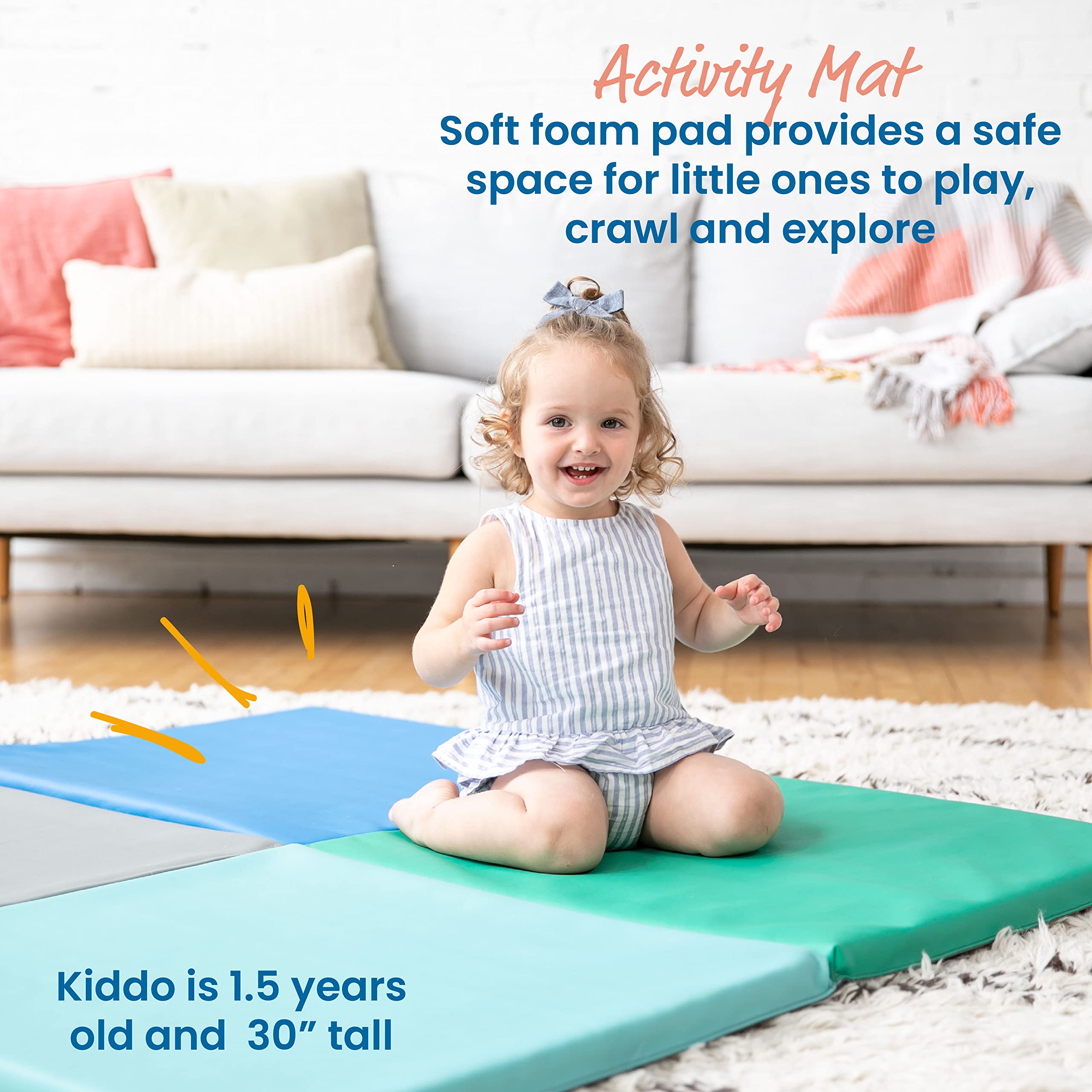 ECR4Kids SoftZone Quad Fold-N-Go Activity Mat, Colorful Soft Toddler Crawling and Tummy Time Foam Mat, Padded Infant Floor Mat, Safe Active Play for Babies, Foldable Design - Contemporary