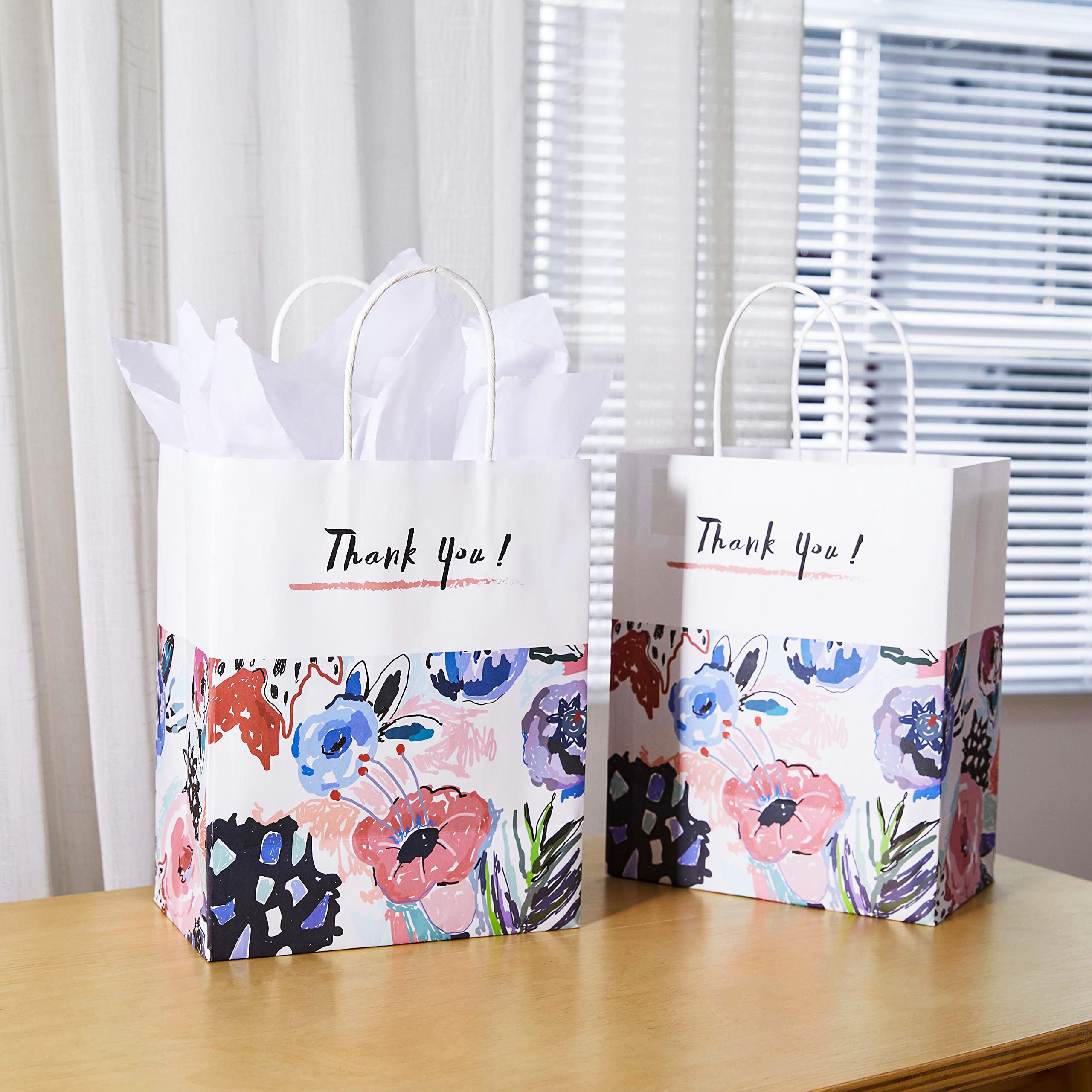 SUNCOLOR 25 Pieces 10" Paper Thank You Gift Bags with Handle